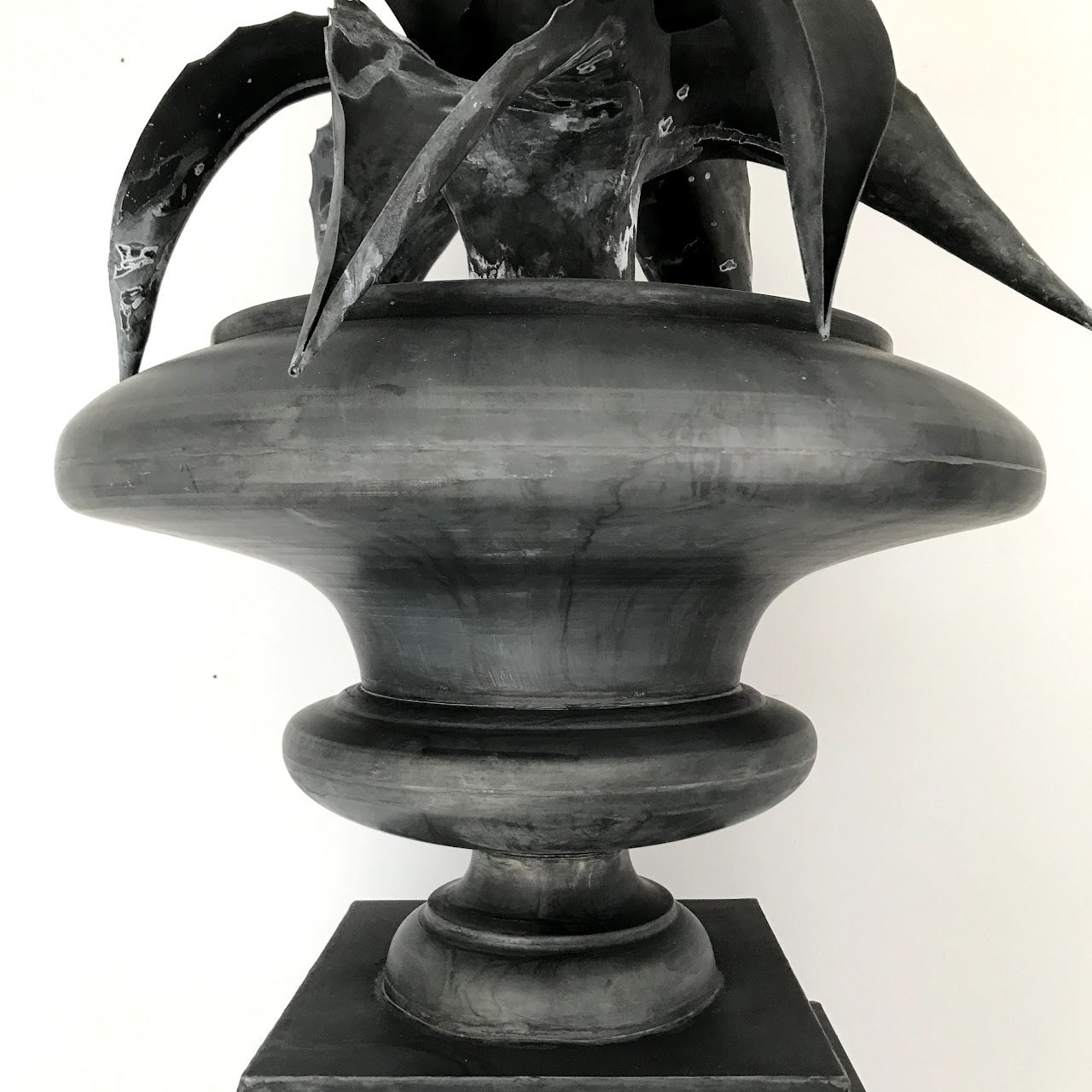 Zinc-Titanium Domani Hand-Formed Agave Sculpture with Pedestal