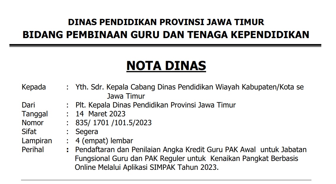 Surat Edaran Pendaftaran dan Penilaian Angka Kredit (PAK) Guru Awal ...