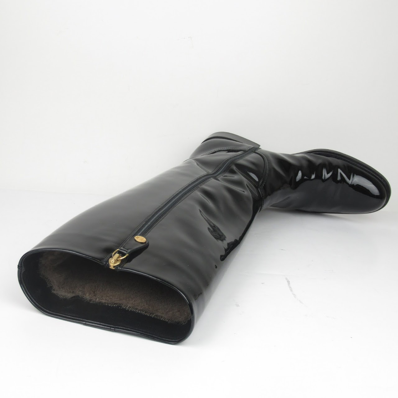 Escada Shearling-Lined Patent Leather Calf Boots