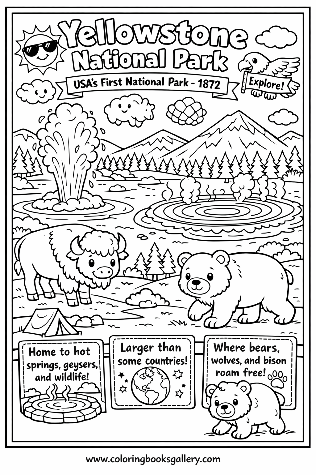 Yellowstone National Park Coloring Page – Simple Educational Printable ...