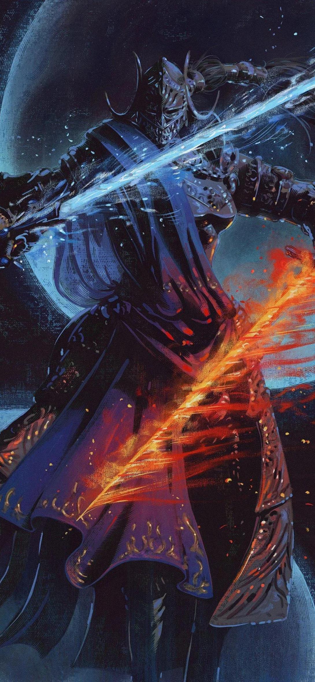 Dual Wielding Dark Fantasy Knight Full HD iPhone Wallpaper