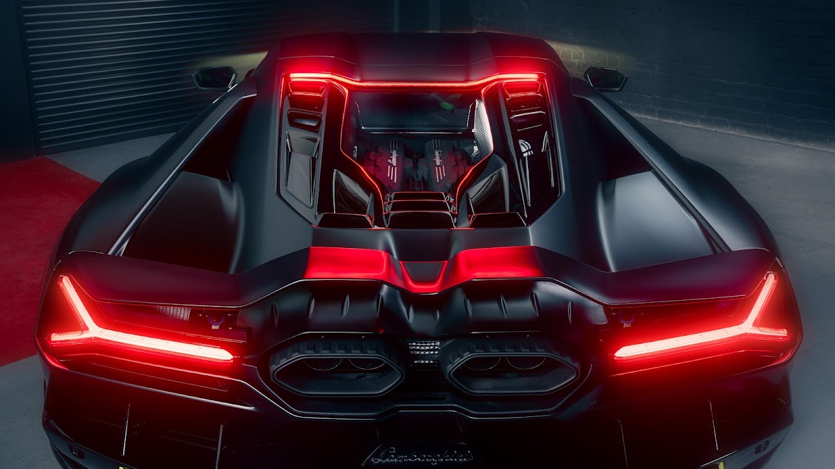 Dark Lamborghini Supercar Rear View 5K Desktop Wallpaper