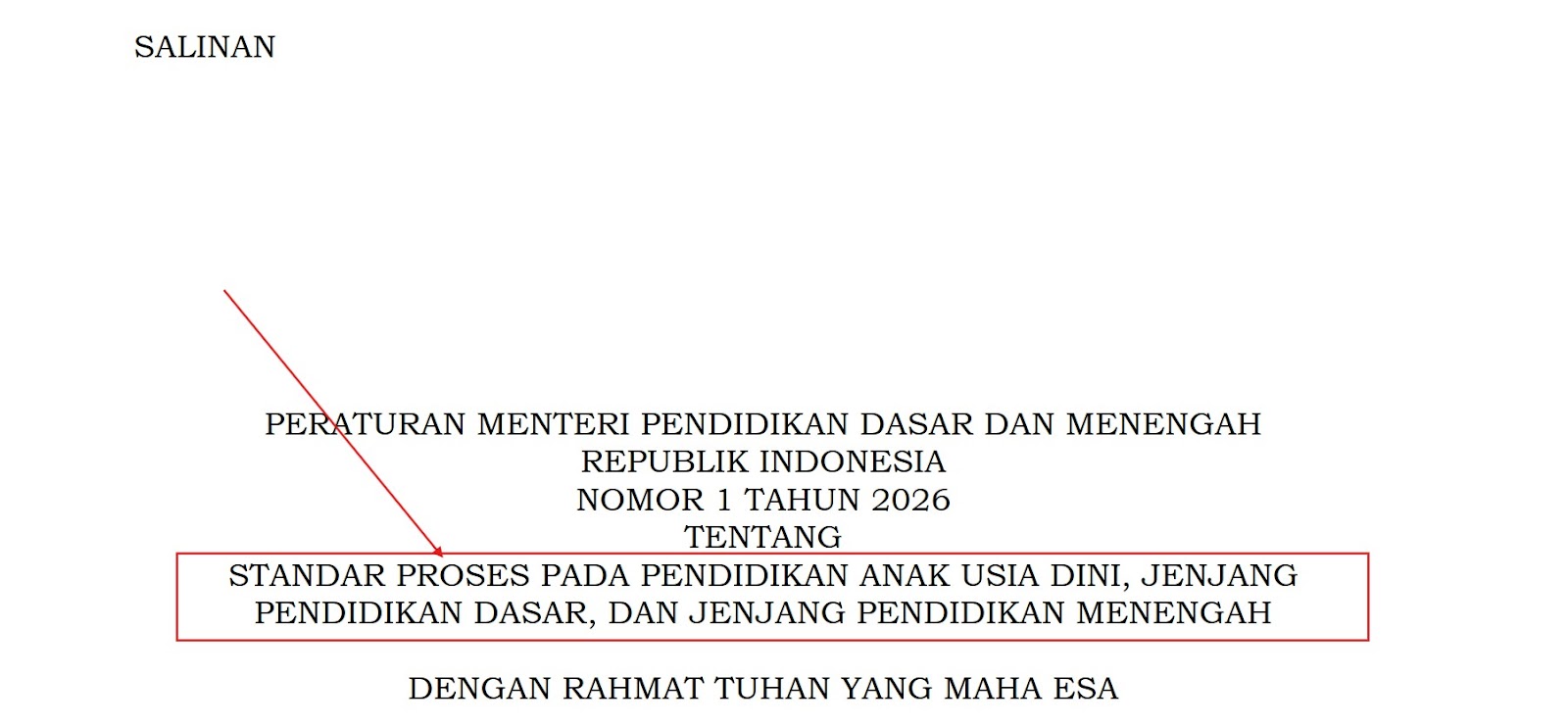 Peraturan Menteri Pendidikan Nomor 1 Tahun 2026 tentang Standar Proses ...