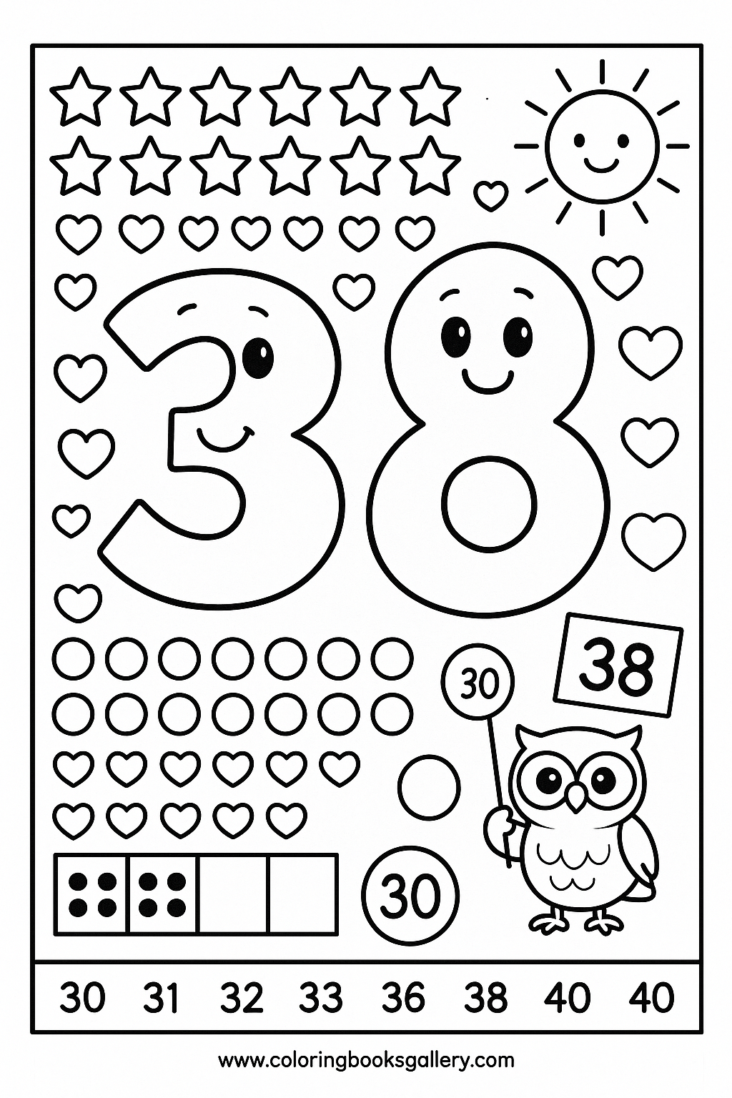 Number 38 Coloring Page for Kids – Simple A4 Printable Line Art