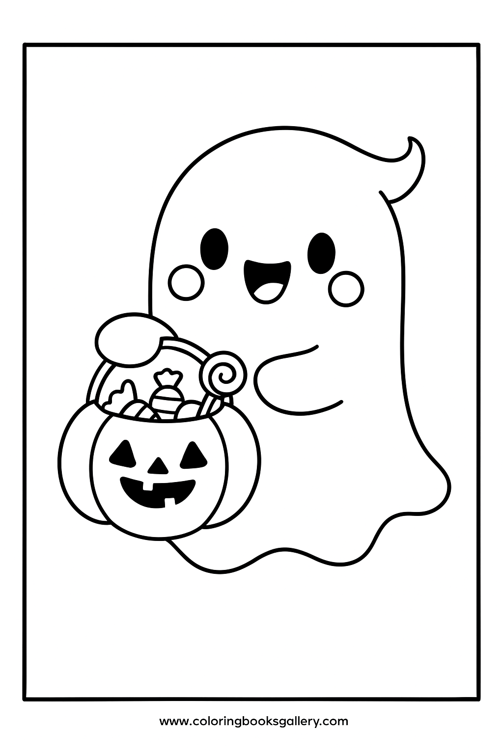 Cute ghost with candy bucket – Free Printable Coloring Sheet for Kids ...