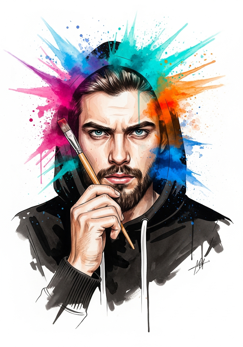 Artist Portrait Watercolor Splash - AI Images - imgai