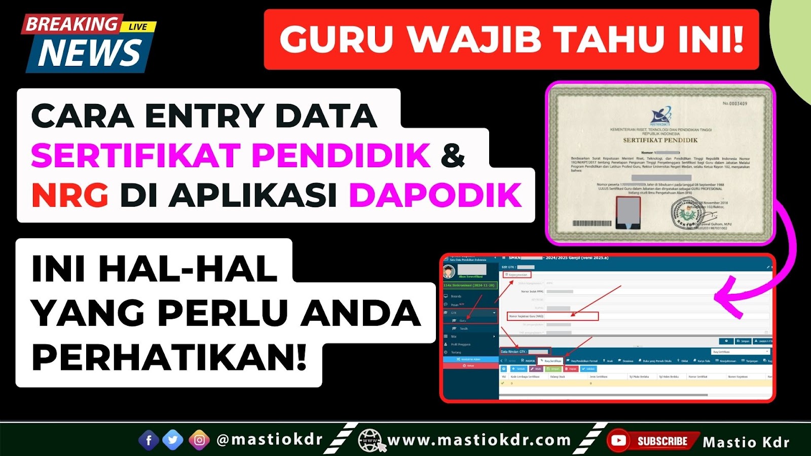 Cara Mengisi Data Sertifikat Pendidik/Sertifikasi Guru dan NRG Di Dapodik