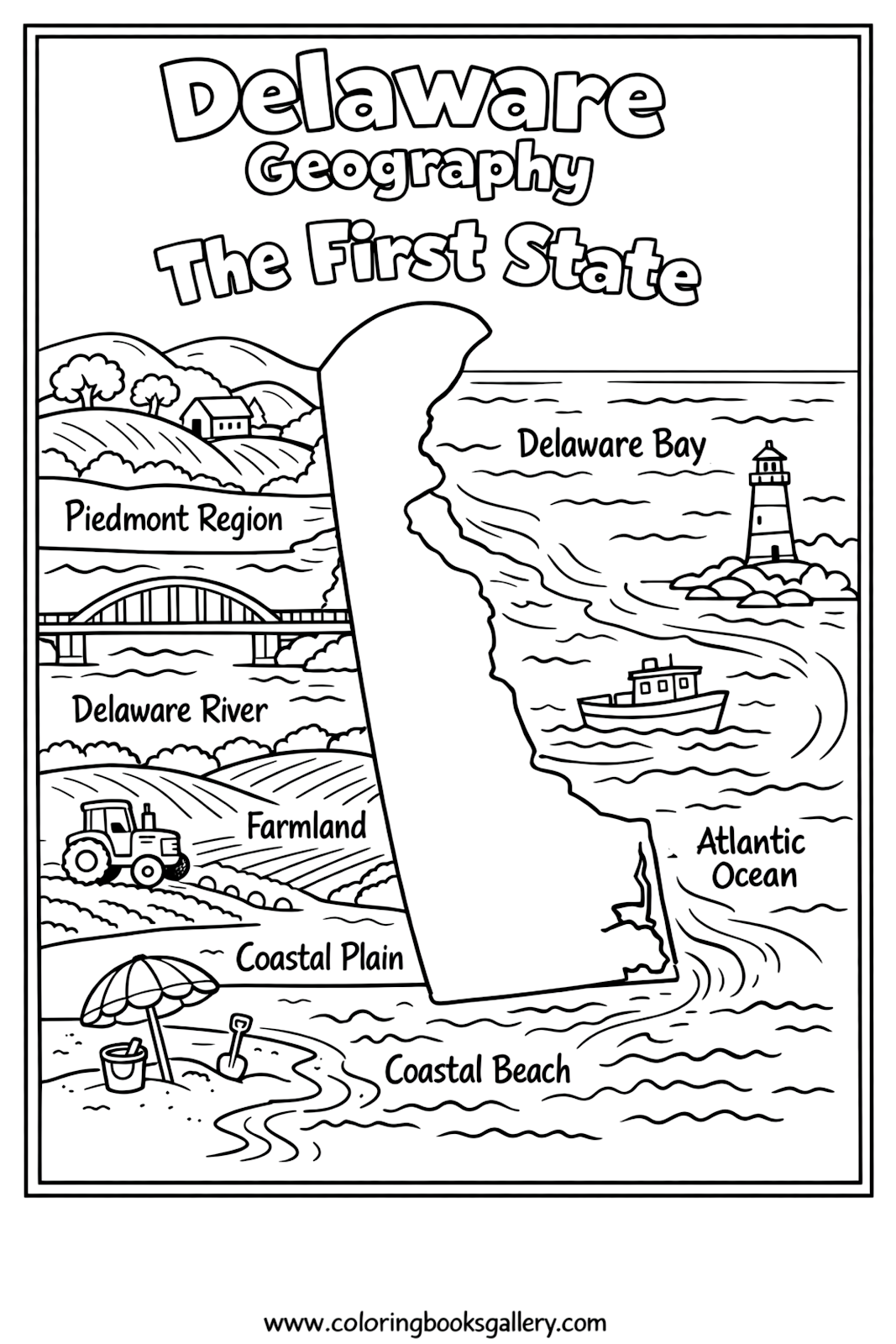 Delaware Geography for Kids – Simple Educational Printable Coloring ...