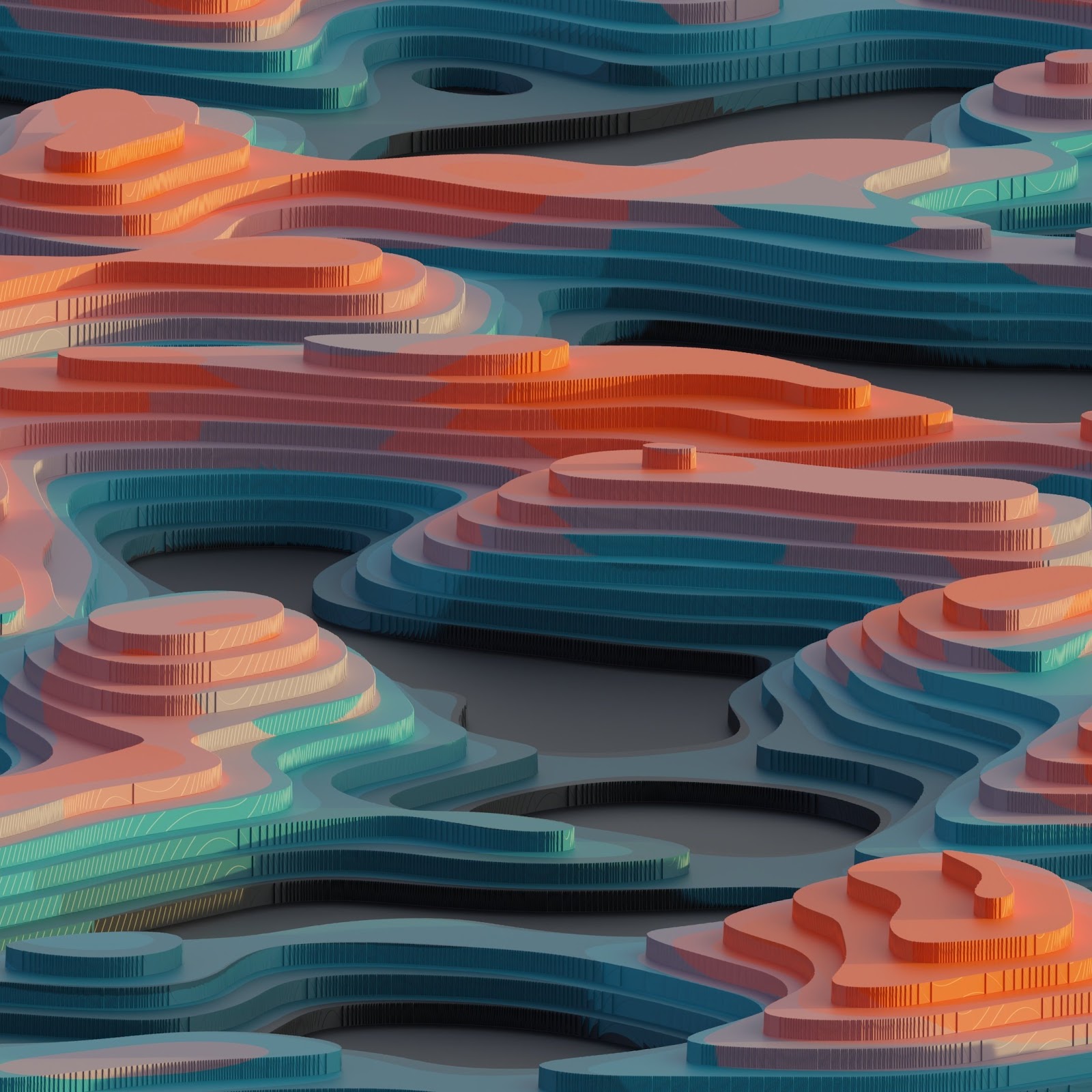 Digital Art, Dunes, Mountains, Pattern, Gradient 4K Wallpaper