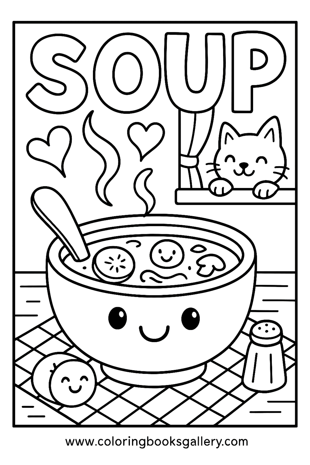 Fun Coloring Page to Learn the English Word 'Soup' for Kids