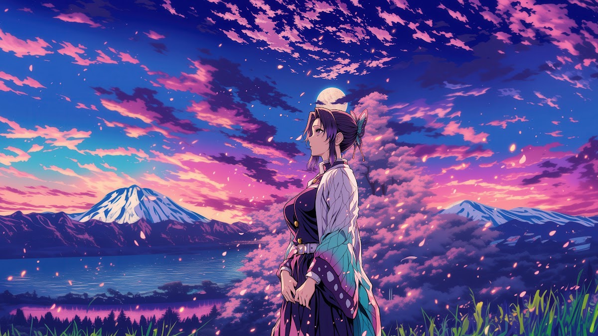 Anime, Demon Slayer, Shinobu Kocho, Sunset Scenery 4K Phone Wallpaper