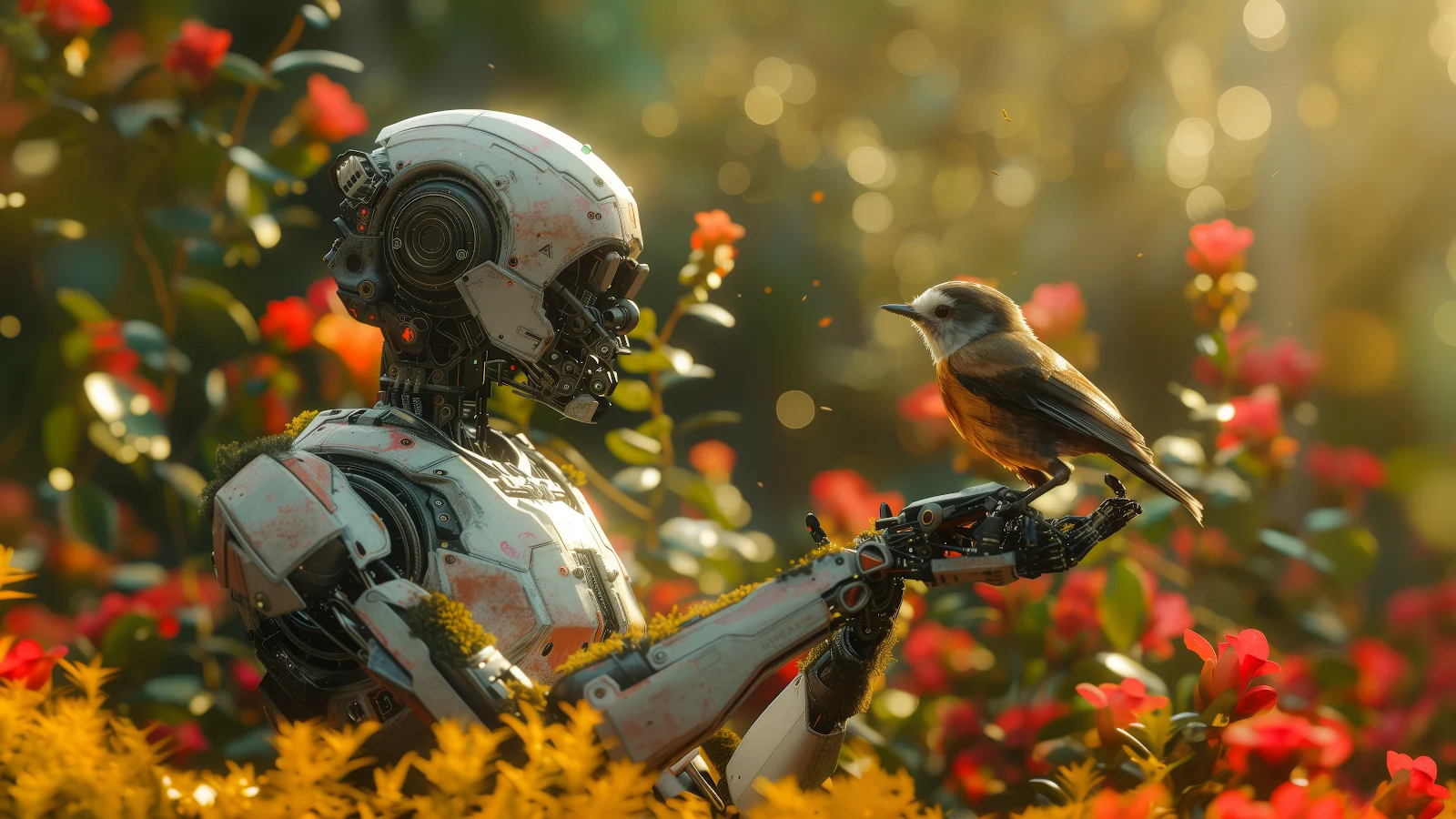 Ai Art, Illustration, Robot, Nature, Birds 5K Wallpaper