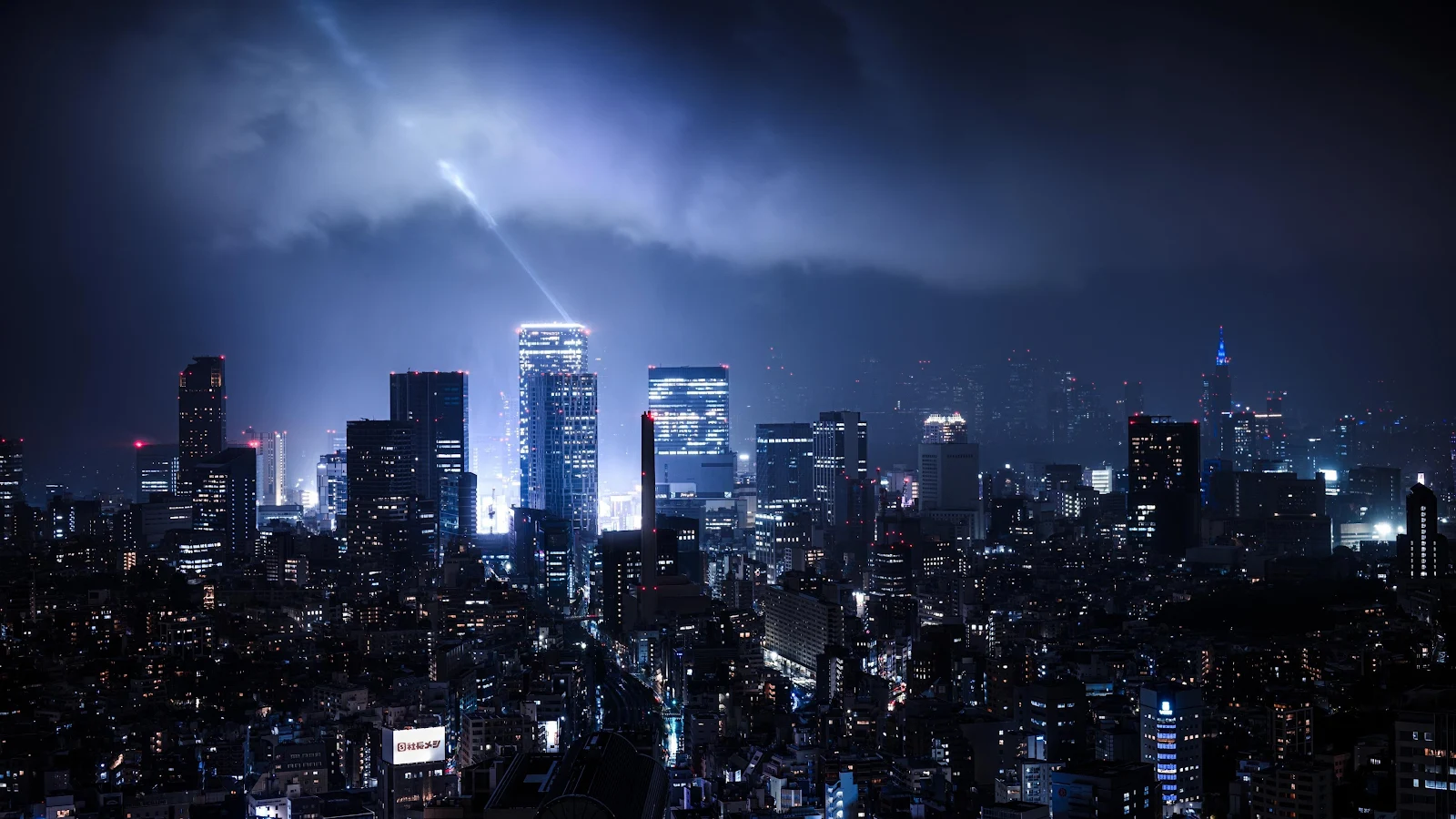 Intense Blue Cityscape At Night 4K Desktop Wallpaper