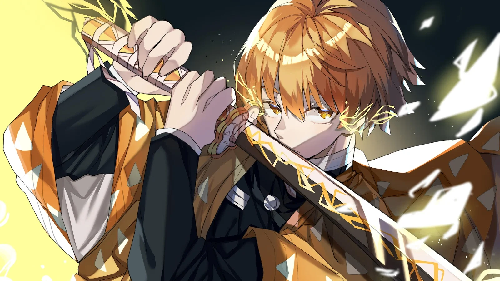 Zenitsu Agatsuma Lightning Sword Power 8K PC Wallpaper