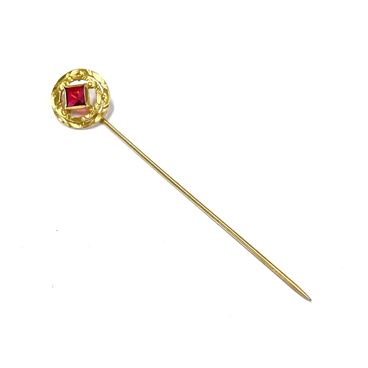 10K Gold & Red Stone Stick Pin