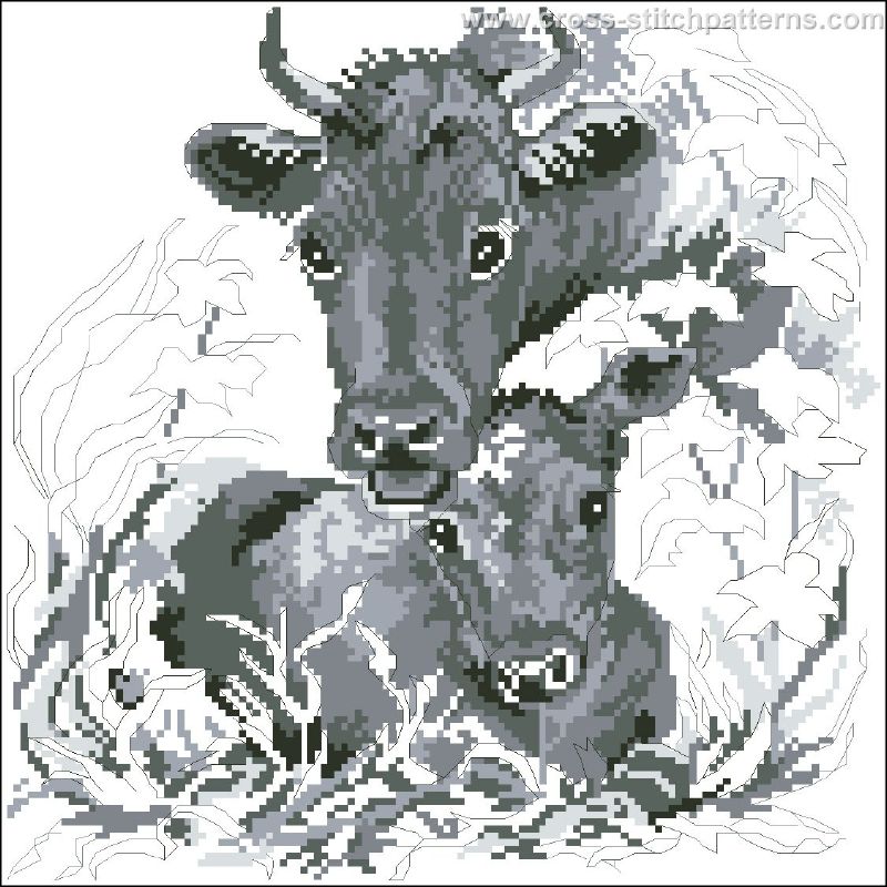 cow and calf - Counted cross stitch patterns and charts