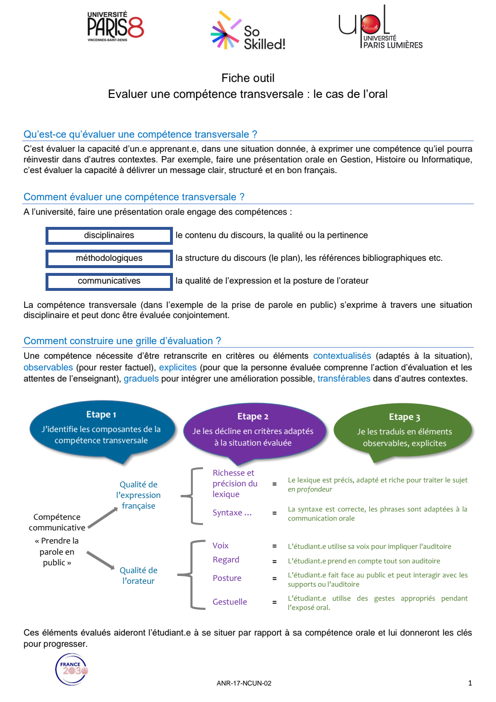 Evaluer une compétence transversale