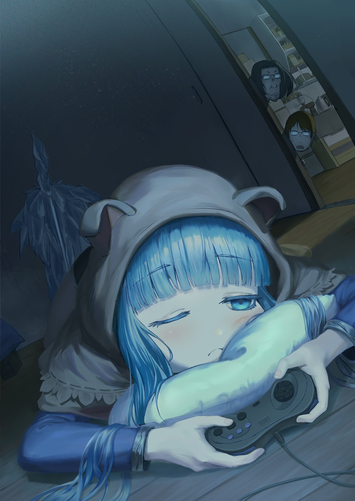 Anime Loli Lying On A Stomach To Play Games 2K iPhone Wallpaper