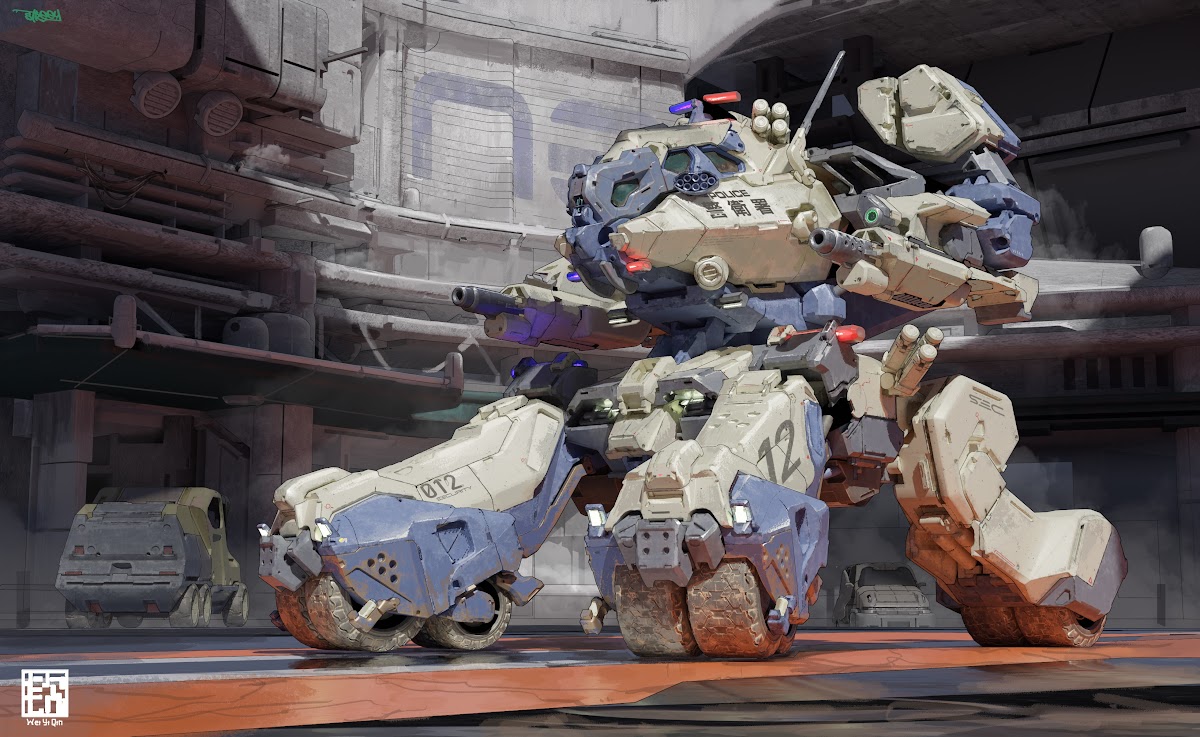 Heavily Armored Police Mech Walker 4K Desktop Wallpaper