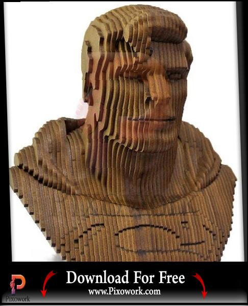 DXF file for free Superman Head Sculpture Layered Wooden Art