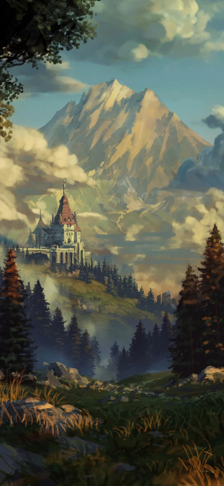 Majestic Castle Under Golden Peaks Full HD iPhone Wallpaper