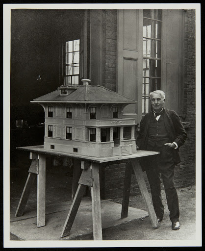 Thomas Edison with a Model of a Concrete House, circa 1911 — Google ...