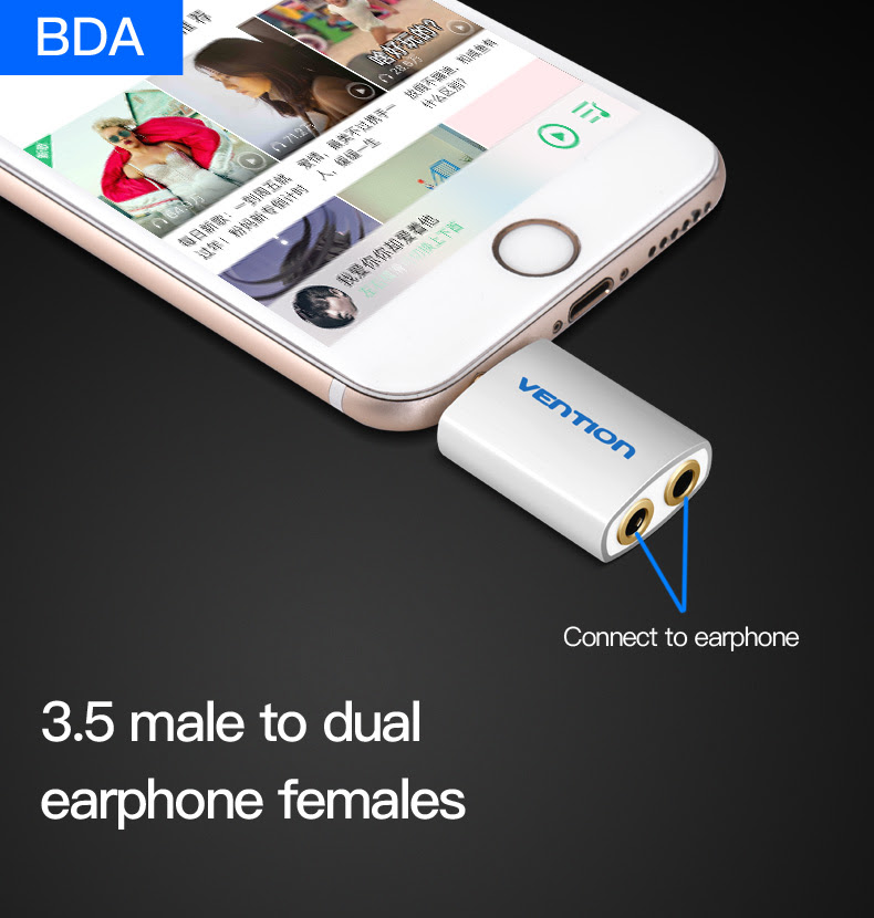 Vention 3.5mm Earphone Audio Splitter Connecter Adapter With Mic 1 Male ...
